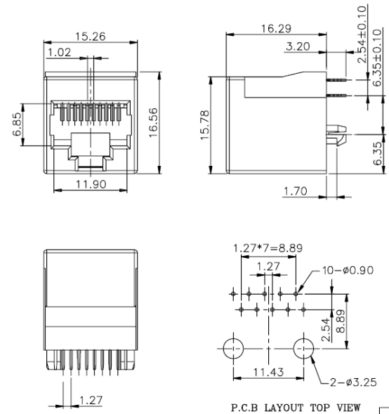 10p10c 10 Pin Rj45 연결관/1.5 Rj45 여성 잭 750 주기 분 Durrability